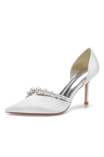 Royce Bridal|Pearl Strap Pointed Toe Satin High Heels – ROYCEBRIDAL ...