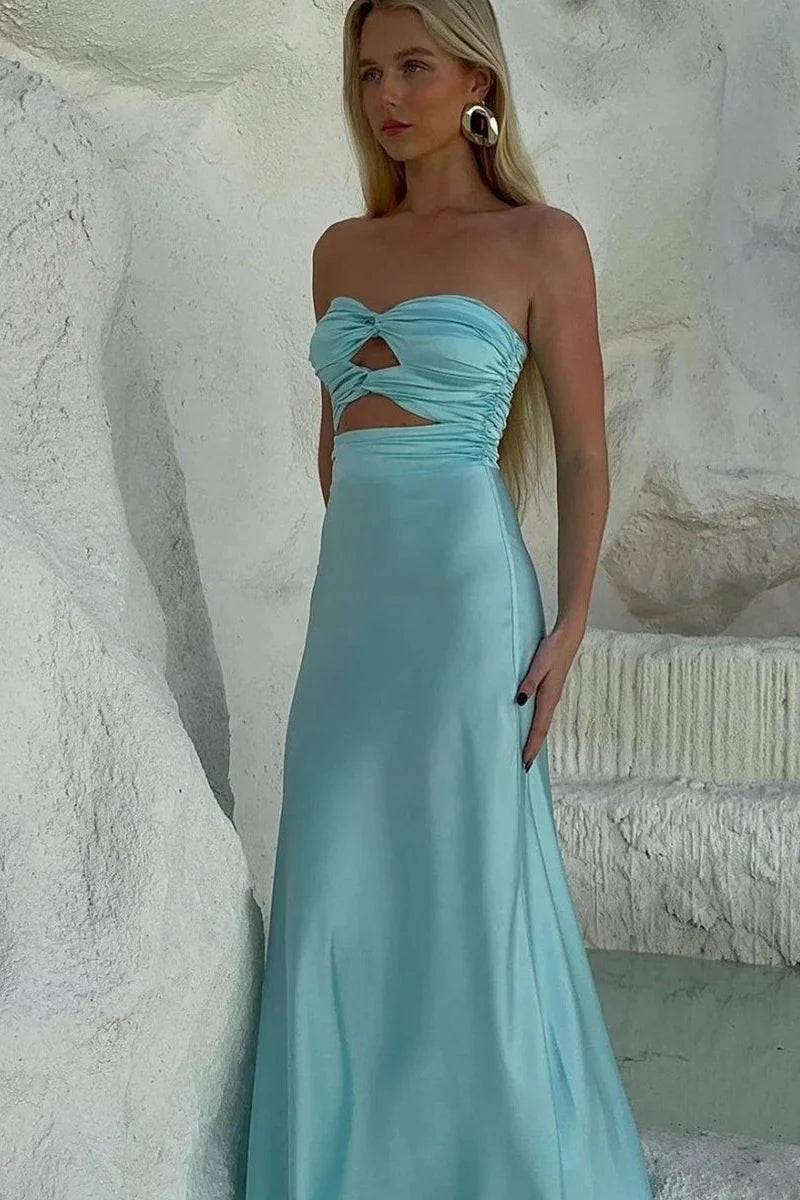 Strapless Aqua Blue Sheath Long Mermaid Prom Dresses Customized ...