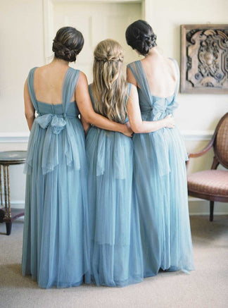 Roycebridal Simple Tulle Long Bridesmaid Dresses Dusty Blue under 100 ...