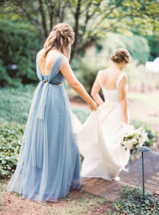 Roycebridal Simple Tulle Long Bridesmaid Dresses Dusty Blue under 100 ...