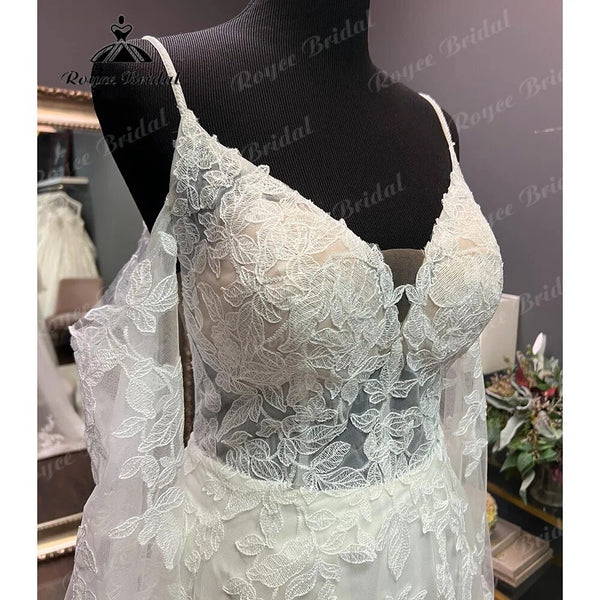 Robe Civil Long Sleeve Lace V Neck Open Back Off Shoulder Wedding Dres ...