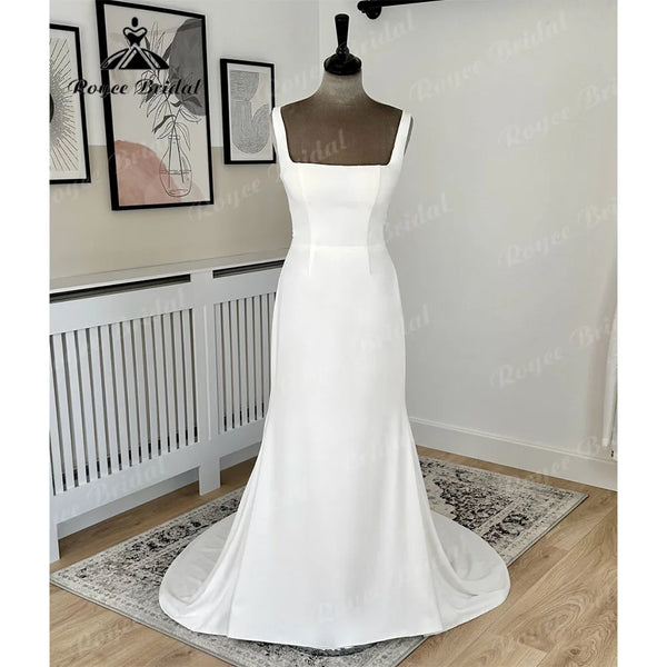 Square Collar Neckline Soft Satin Mermaid Wedding Dress for Women 2024 ...