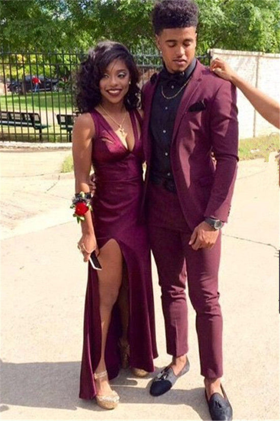 Bespoke Burgundy Two-Piece Slim Fit Men's Prom Suits Online Customized ...