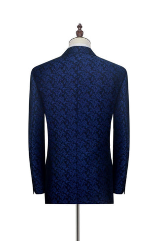Blue Floral Patter Tuxedos for Marriage Black Velvet Peak Collar Marri ...