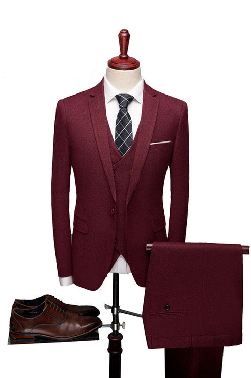 Classic Red Notch Collar Men Suits Formal Three Pieces Prom Tuxedo Cus ...