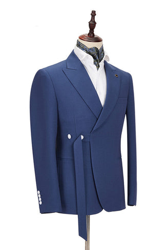 Classy Dark Blue Peaked Lapel Slim Fit Men Suits for Business Customiz ...