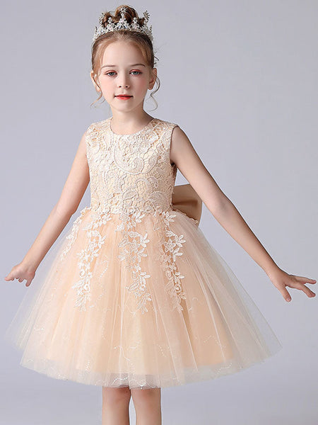 Royce Bridal|Pink Jewel Neck Lace Bows Formal Kids Pageant flower girl ...