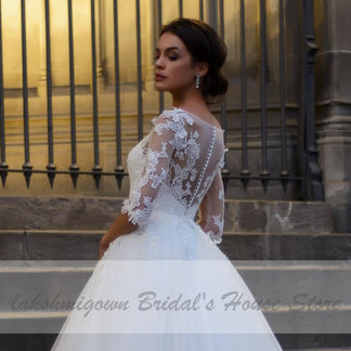 Roycebridal Country Princess Bridal Gown Wedding Dress with Sleeves Cu ...