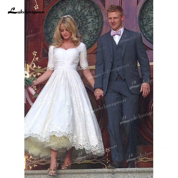 Charming Soft Satin A-Line Wedding Dresses Sweetheart Neck Short Sleev ...